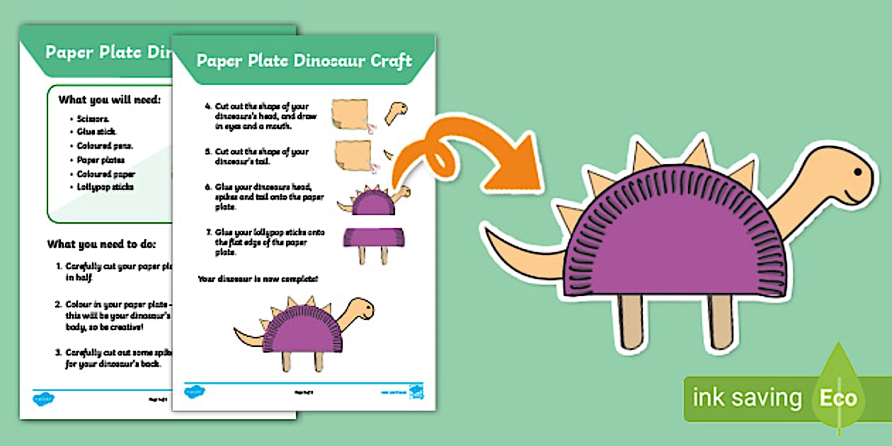 Paper Plate Dinosaur Craft Activity (teacher made) - Twinkl