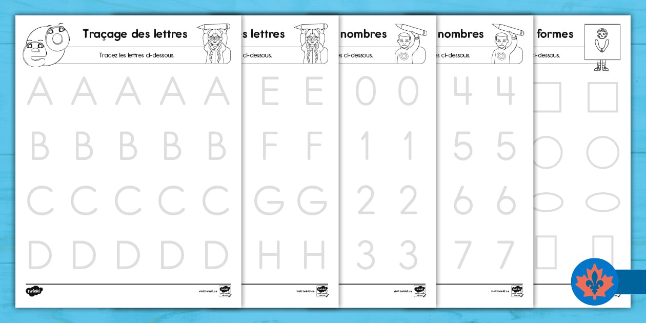 Letters, Numbers, and Shapes Tracing Activity Pack French