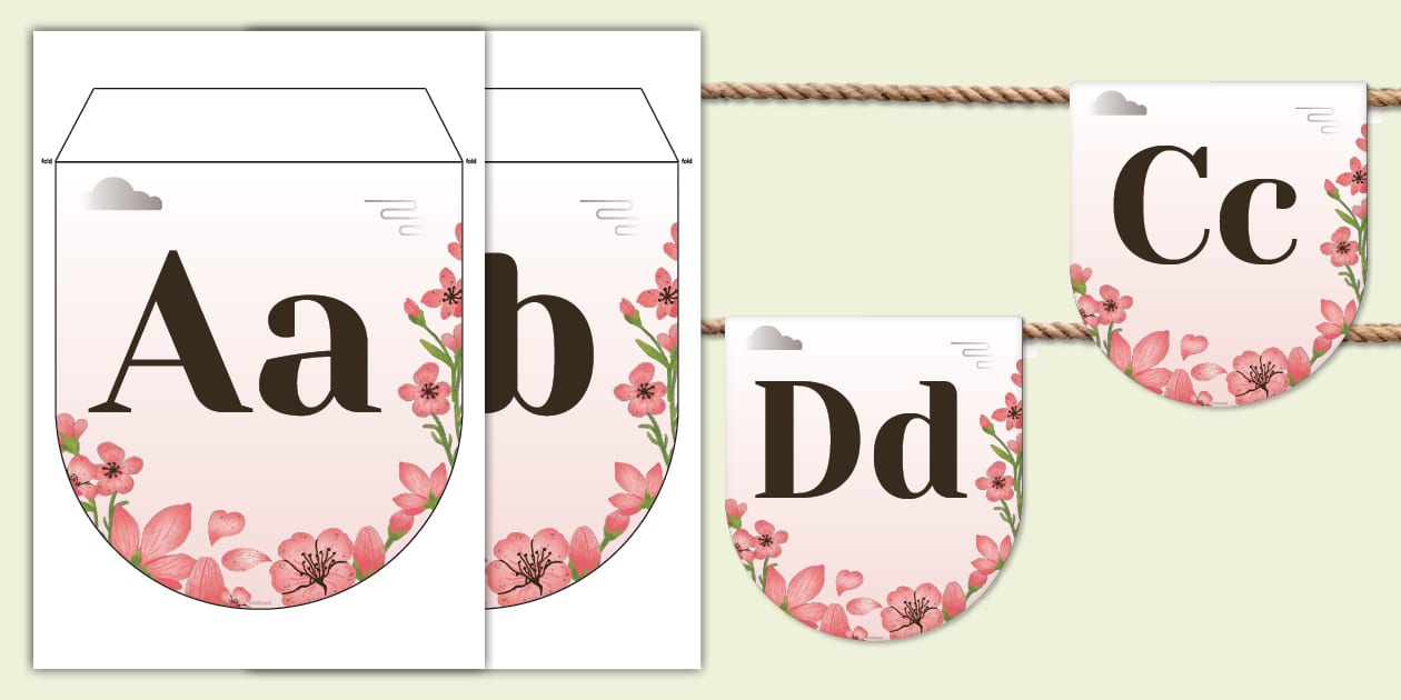 Sakura-Themed Lower Case and Upper Case Alphabet Display Bunting