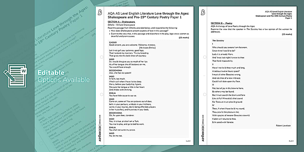 AQA Othello and The Scutiny Micro Paper (teacher made)