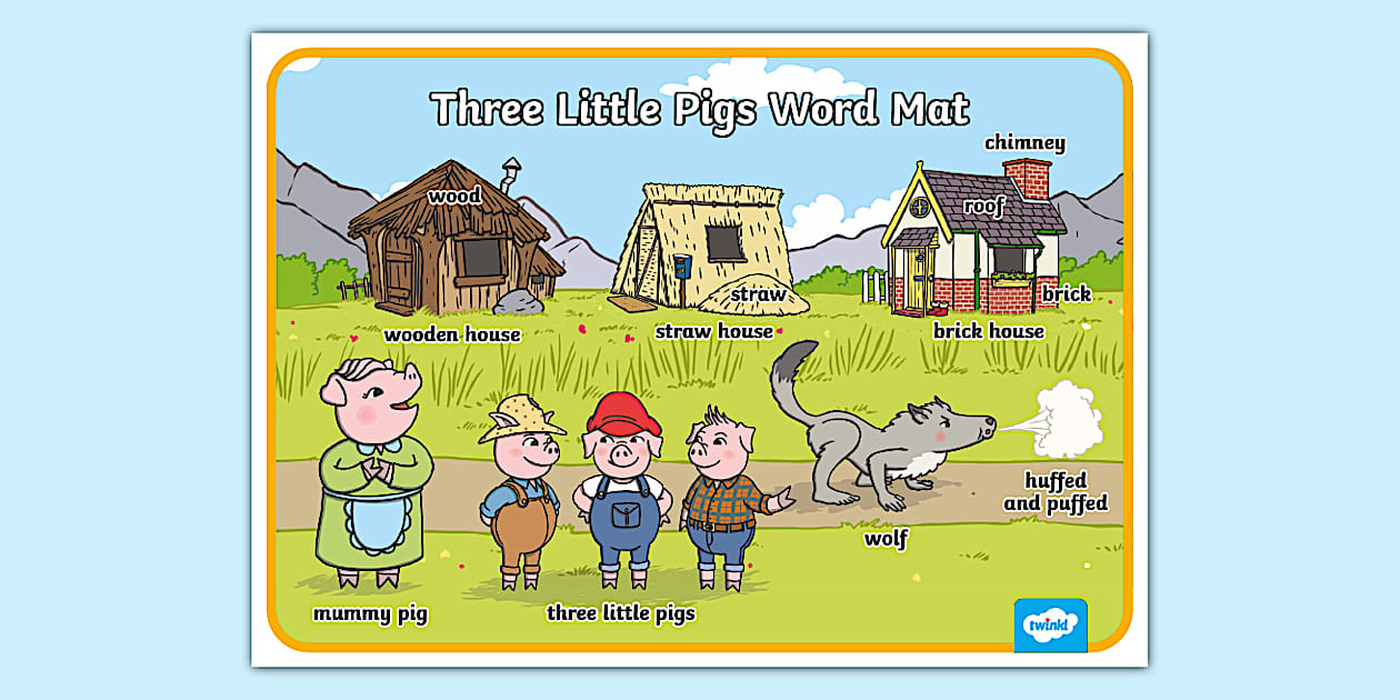 The Three Little Pigs Scene Word Mat (teacher made) - Twinkl