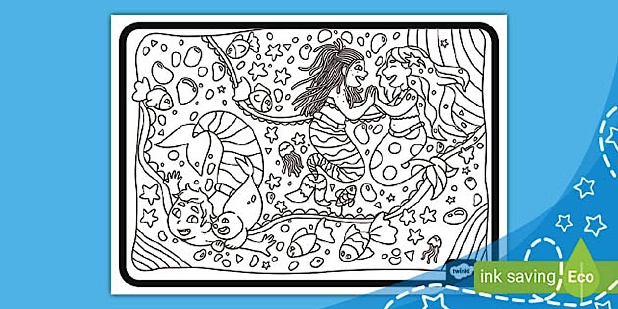 Busy Picture Mermaid Colouring Page (teacher made) - Twinkl