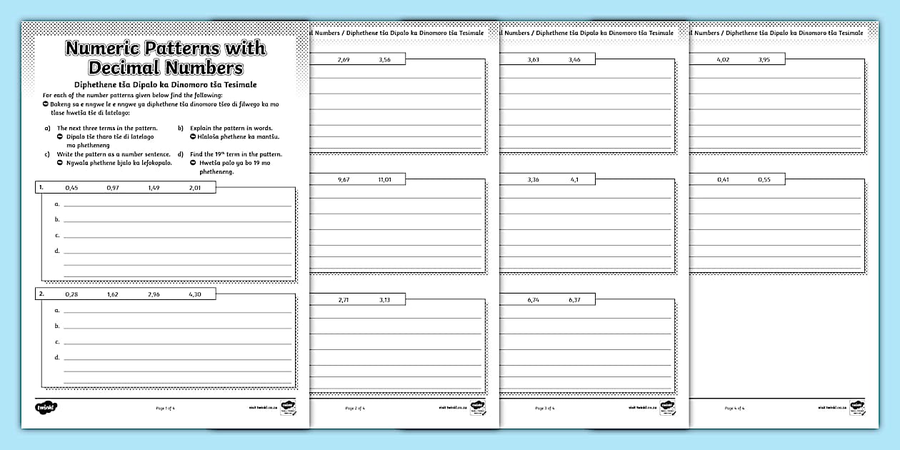 Numeric Patterns with Decimal Numbers- Sepedi (teacher made)