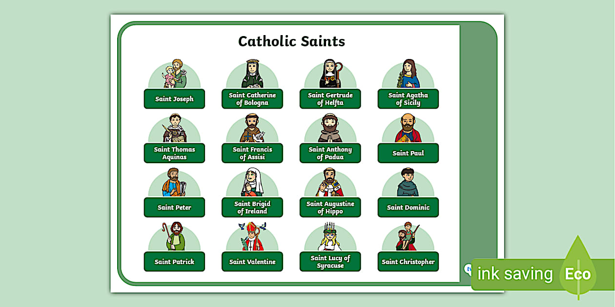 Catholic Saints List Display Poster - Religion - Twinkl