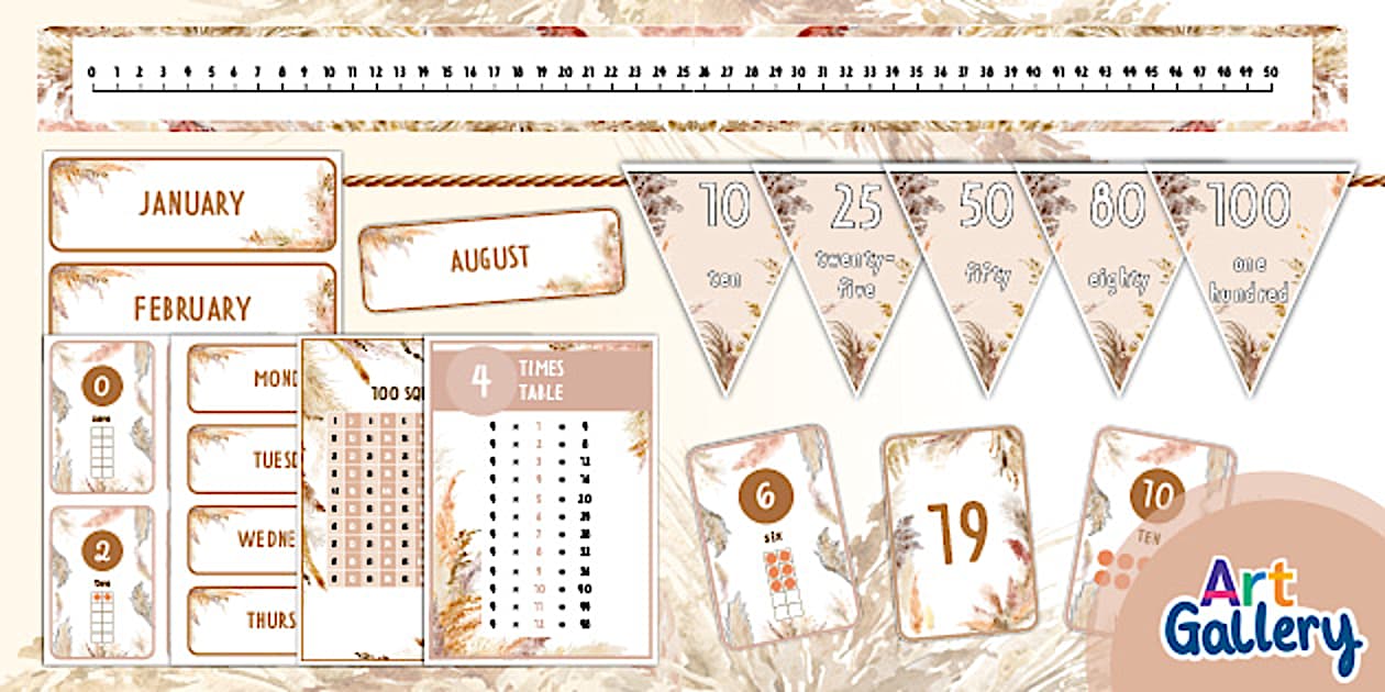 Boho Neutral Maths Display Pack | Twinkl Art Gallery