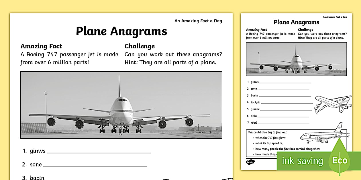 Plane Anagrams Worksheet / Worksheet - Twinkl