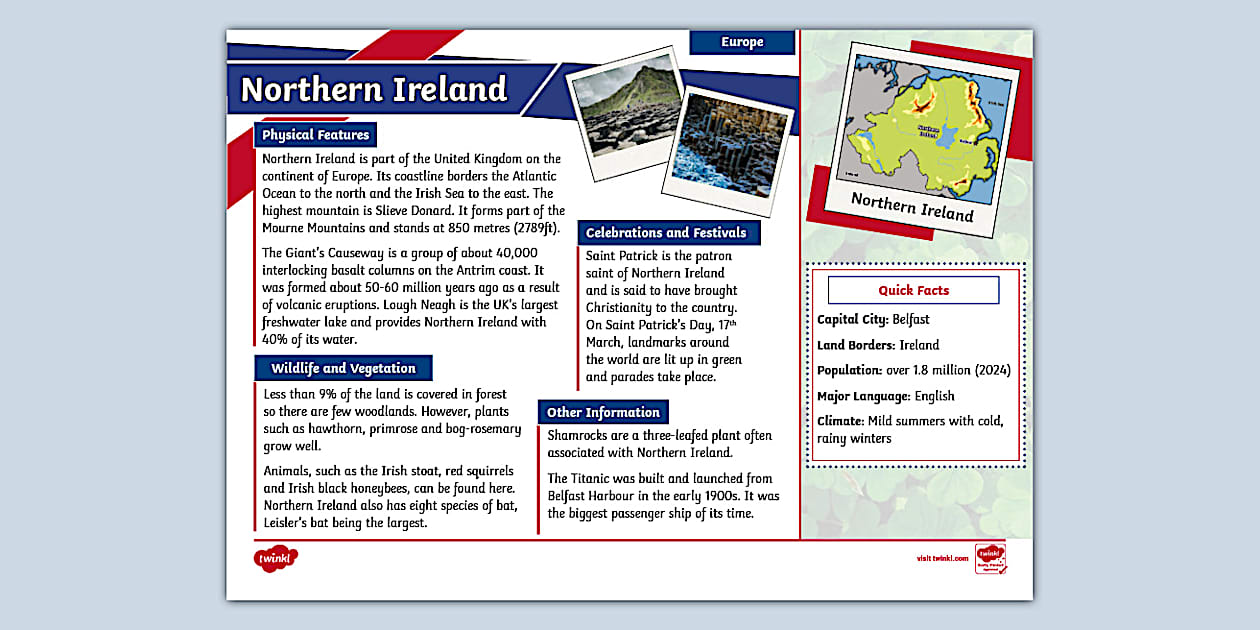 KS2 Northern Ireland Fact File (teacher made) - Twinkl