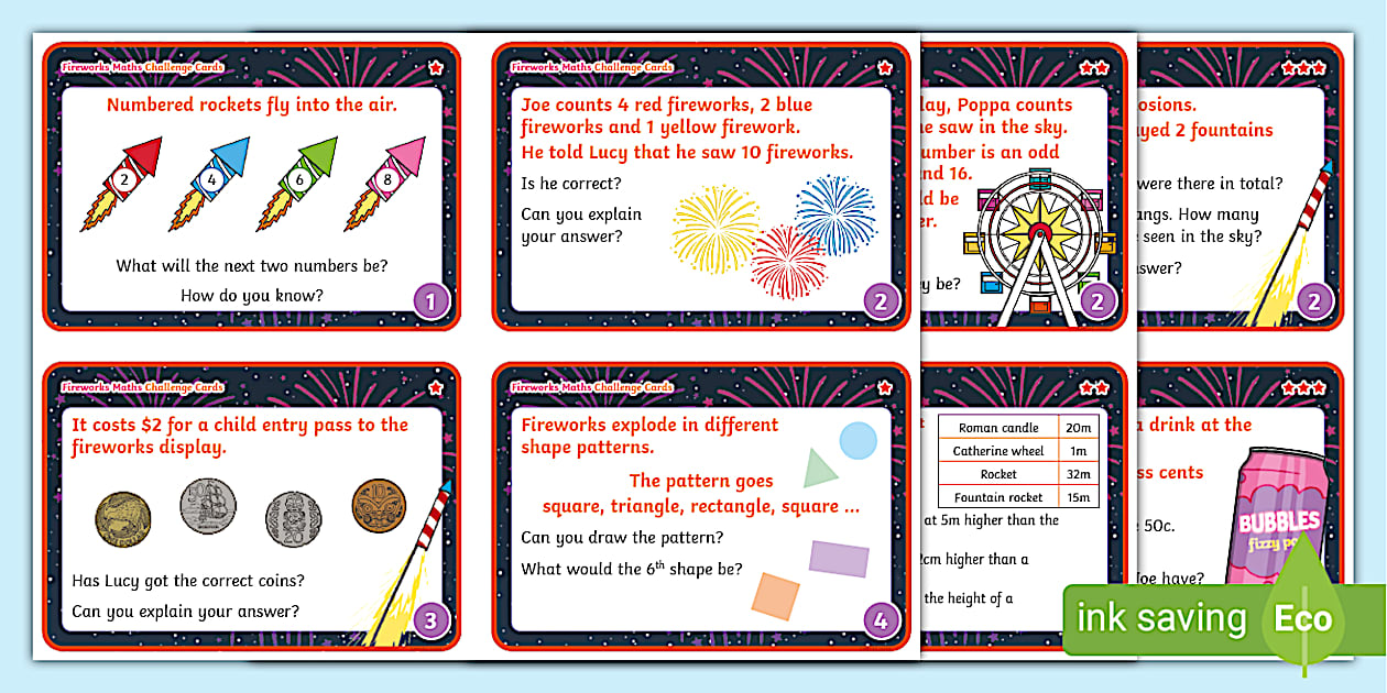 Fireworks Differentiated Maths Challenge Cards (Set A)