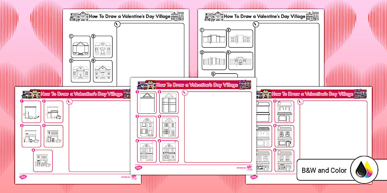 How To Draw a Valentine's Day Village (teacher made)