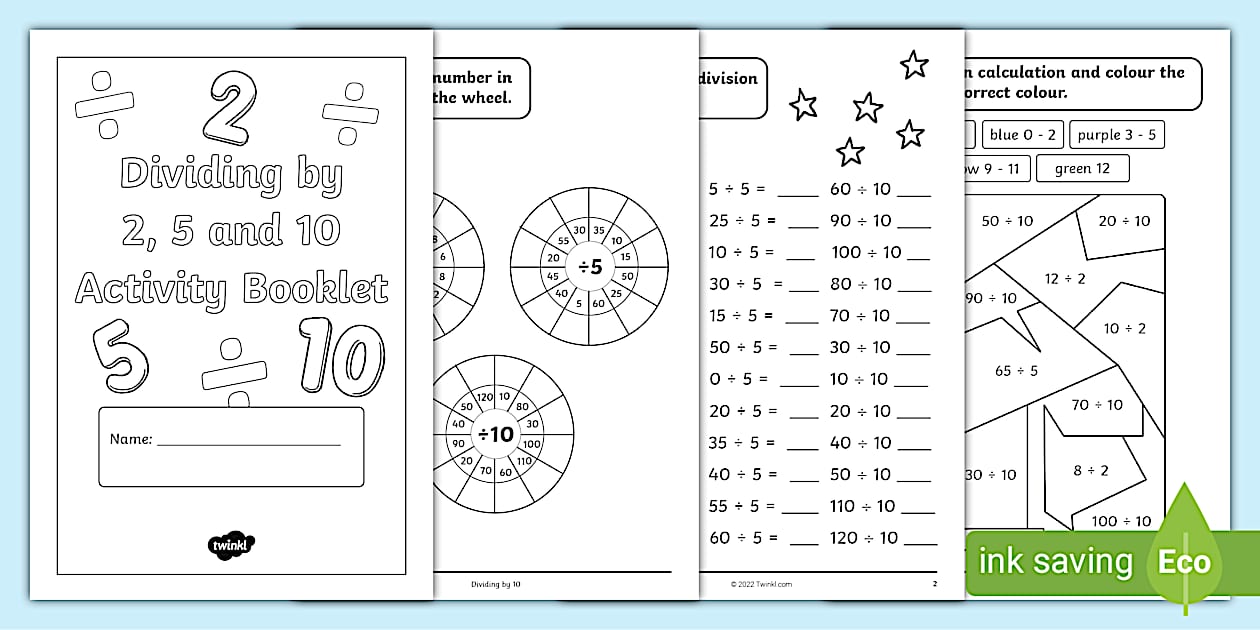 Dividing by 2, 5 and 10 Activity Booklet (teacher made)