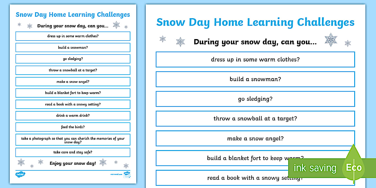 KS2 Snow Day Home Learning Challenges (teacher made)