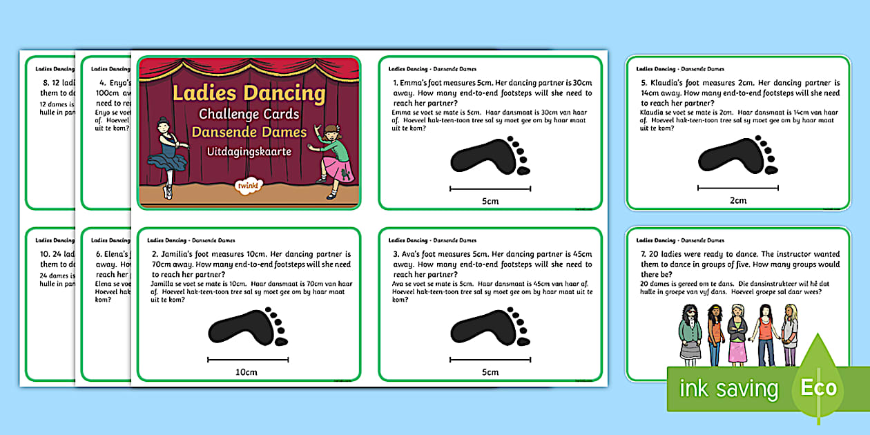 Nine Ladies Dancing Challenge Cards English/Afrikaans