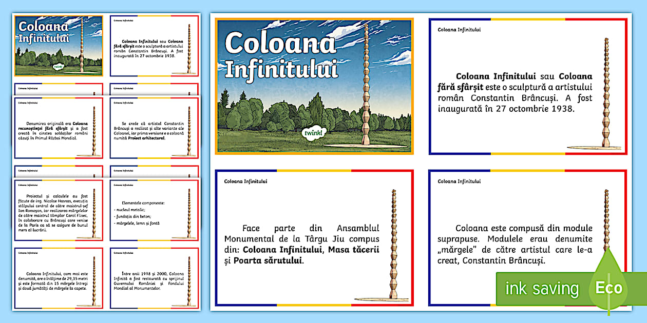 Coloana infinitului - Cartonașe informative (teacher made)