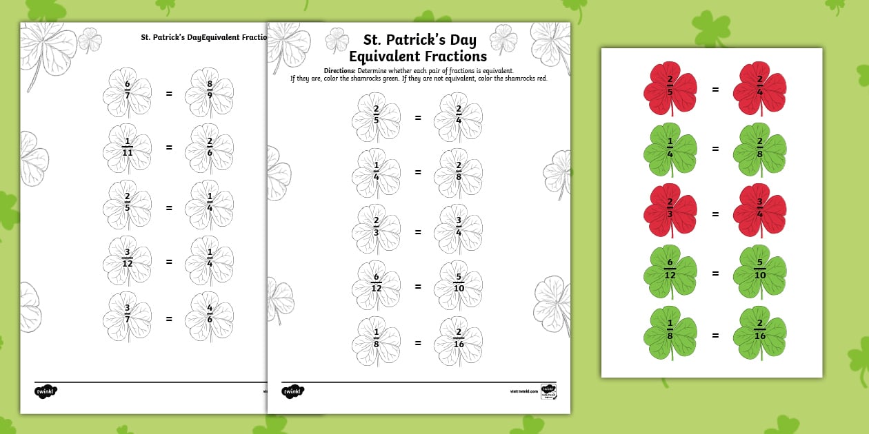 St. Patrick's Day Equivalent Fractions Activity - Twinkl