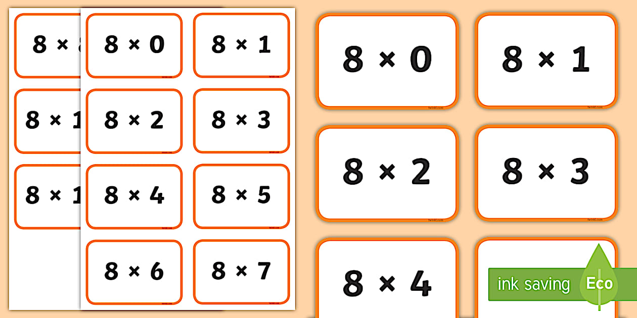 Eight Times Tables Flashcards - Twinkl