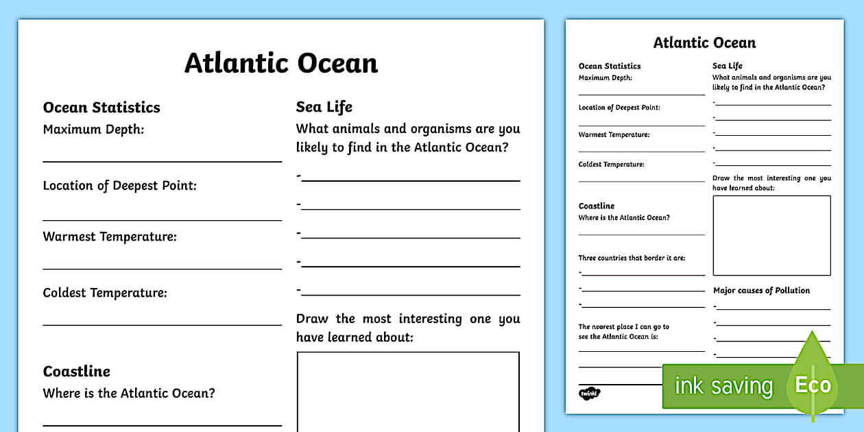 Atlantic Ocean Fact File Worksheet / Worksheet - Twinkl