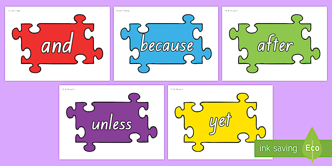Editable NZ levelled VCOP conjunctions On Jigsaw Pieces Display Cut-Outs