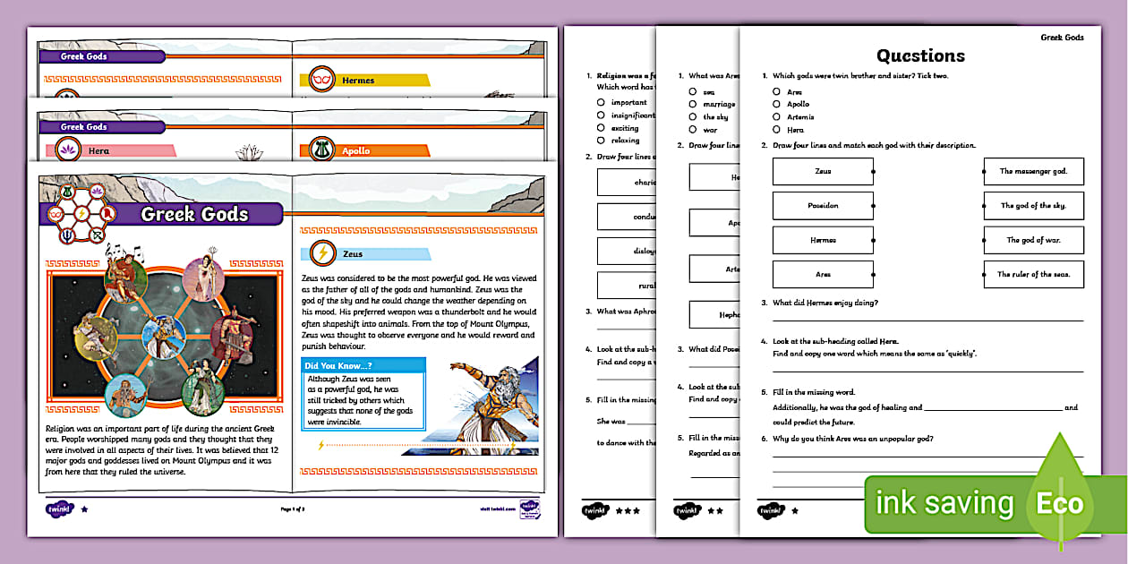UKS2 Greek Gods Non-Chronological Report Comprehension
