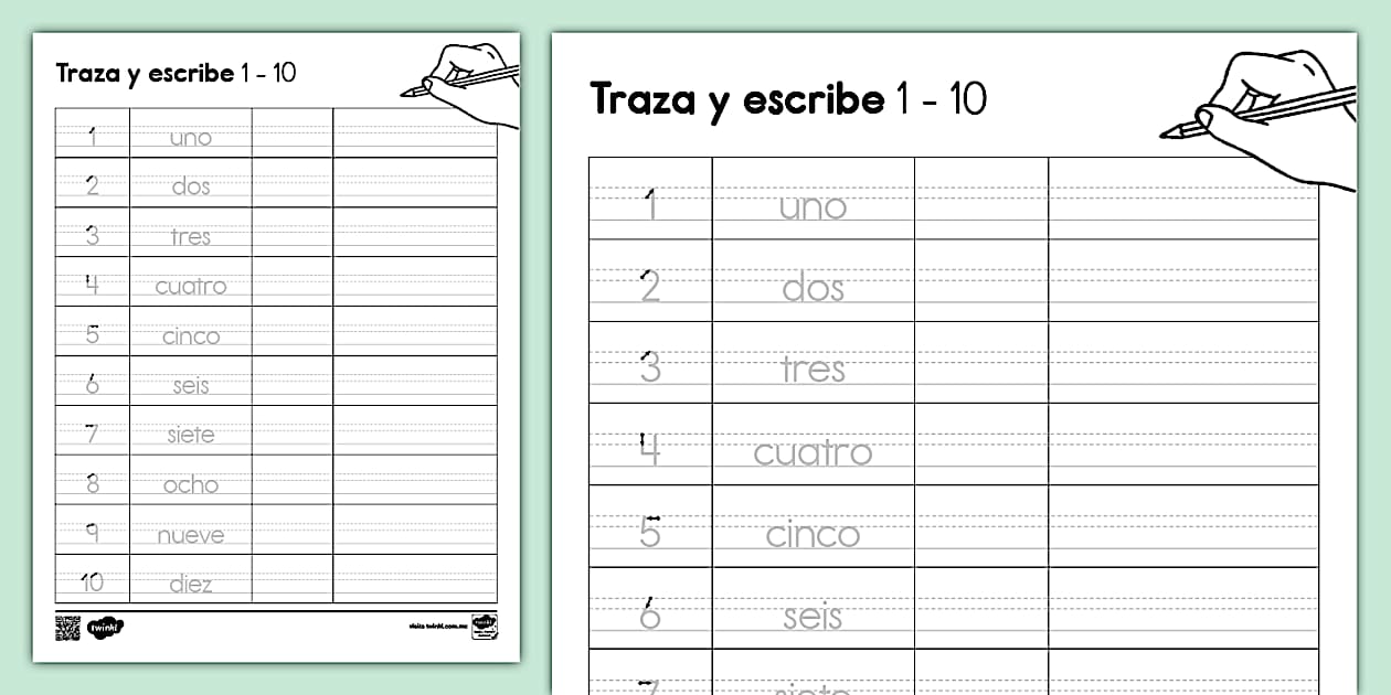 Trazo de números del 1 al 10