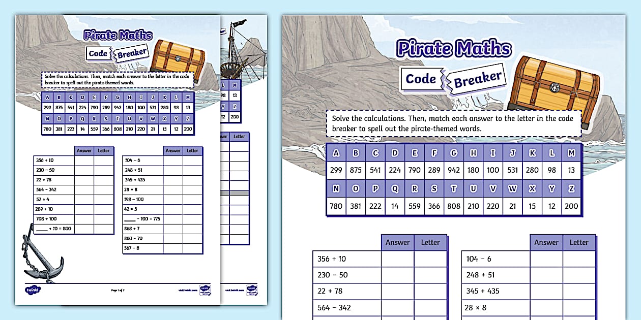👉 A year 4 pirate themed maths code breaker. - Twinkl