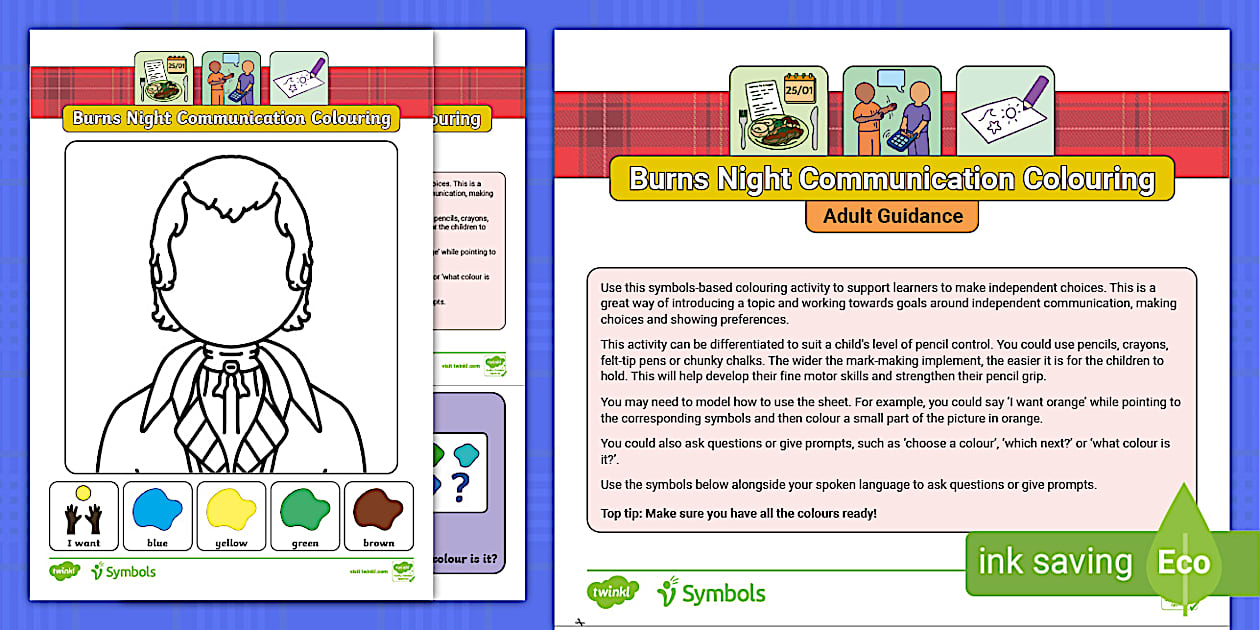 Twinkl Symbols: Burns Night Communication Colouring Activity