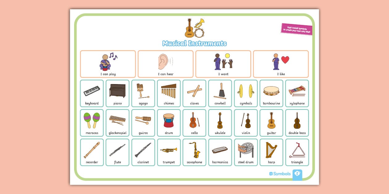 Twinkl Symbols: Musical Instruments AAC Mat (teacher made)