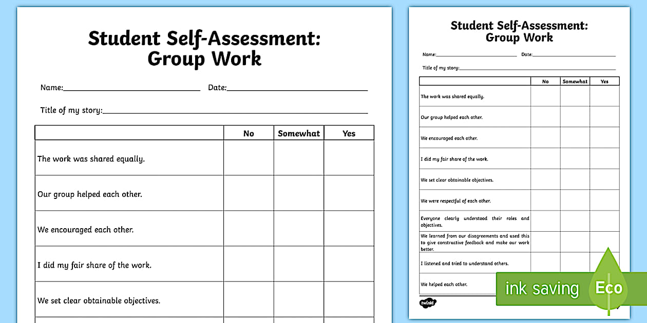 Self Assessment: Group Work Worksheet / Worksheet - Twinkl