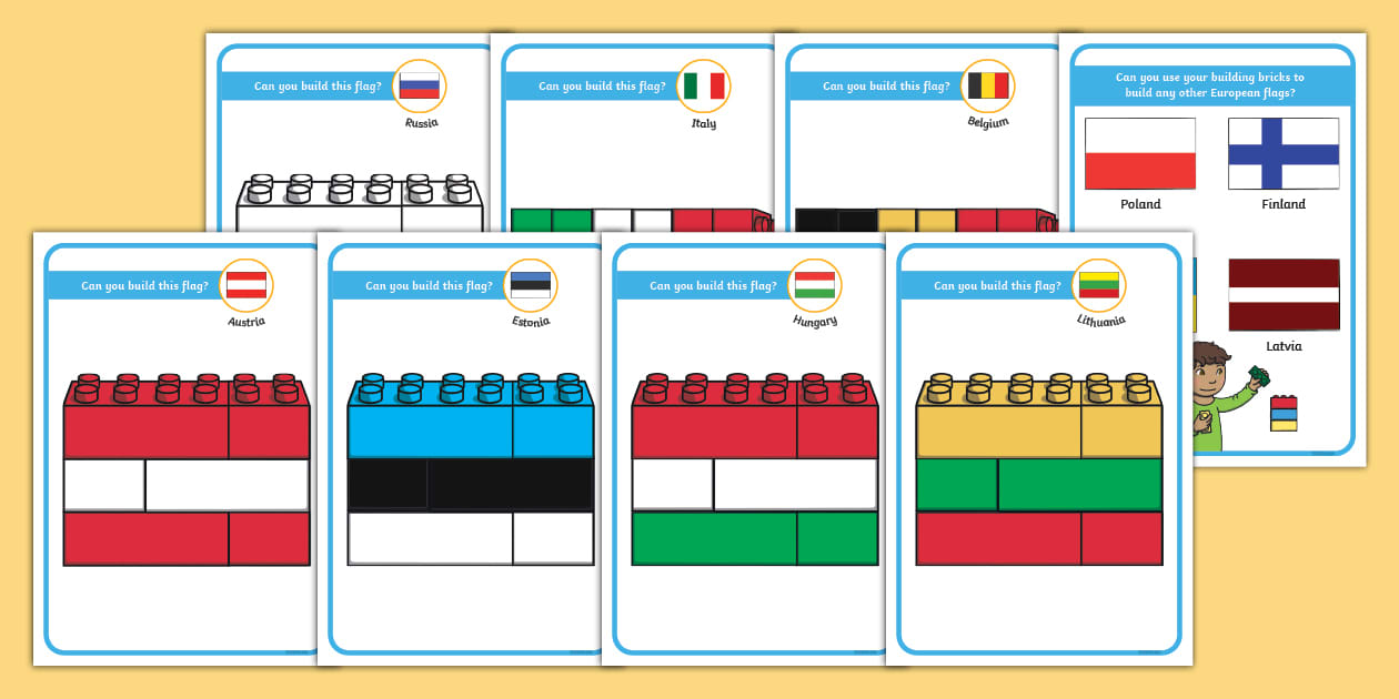 European Flags Copy the Building Block Model Challenge Cards