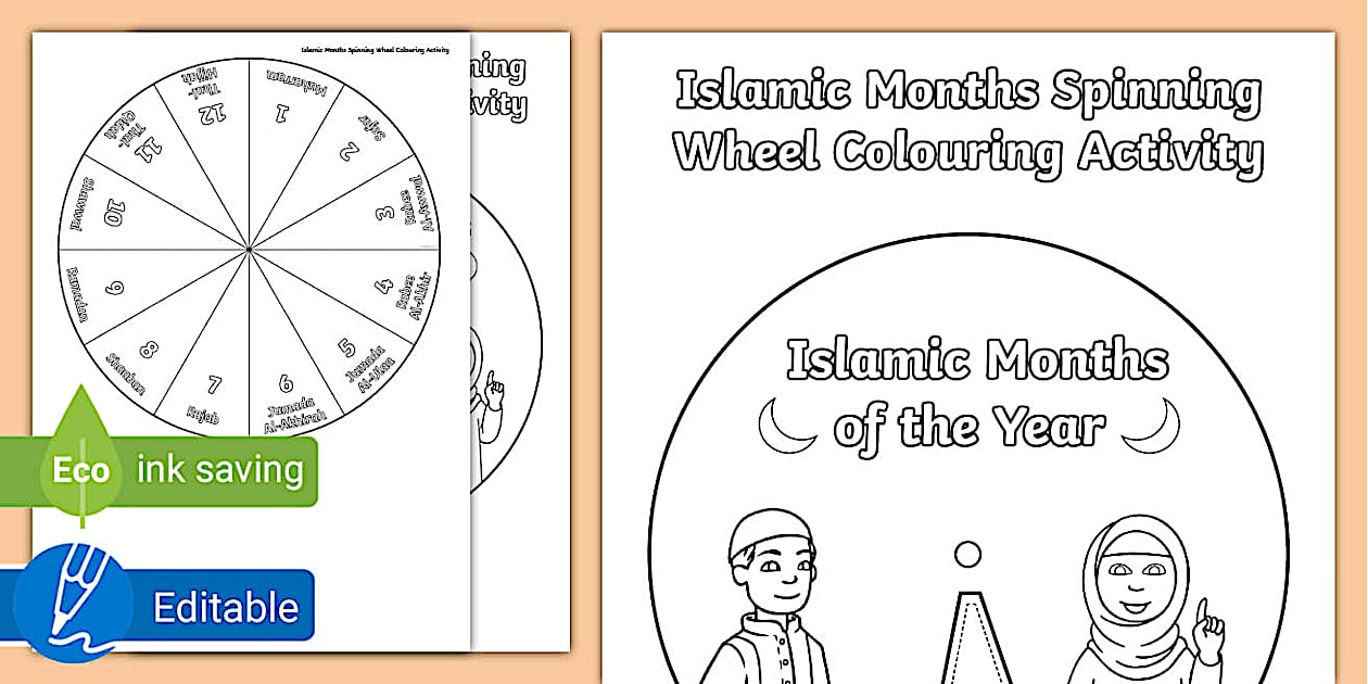 Islamic Months Spinning Wheel Colouring Activity - Twinkl