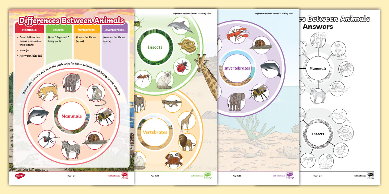 Differences between Animals - Activity Sheet - Twinkl