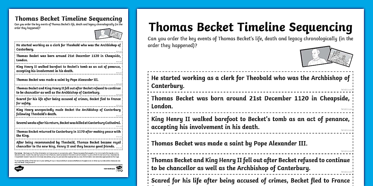Thomas Becket Timeline Sequencing Activity (teacher made)