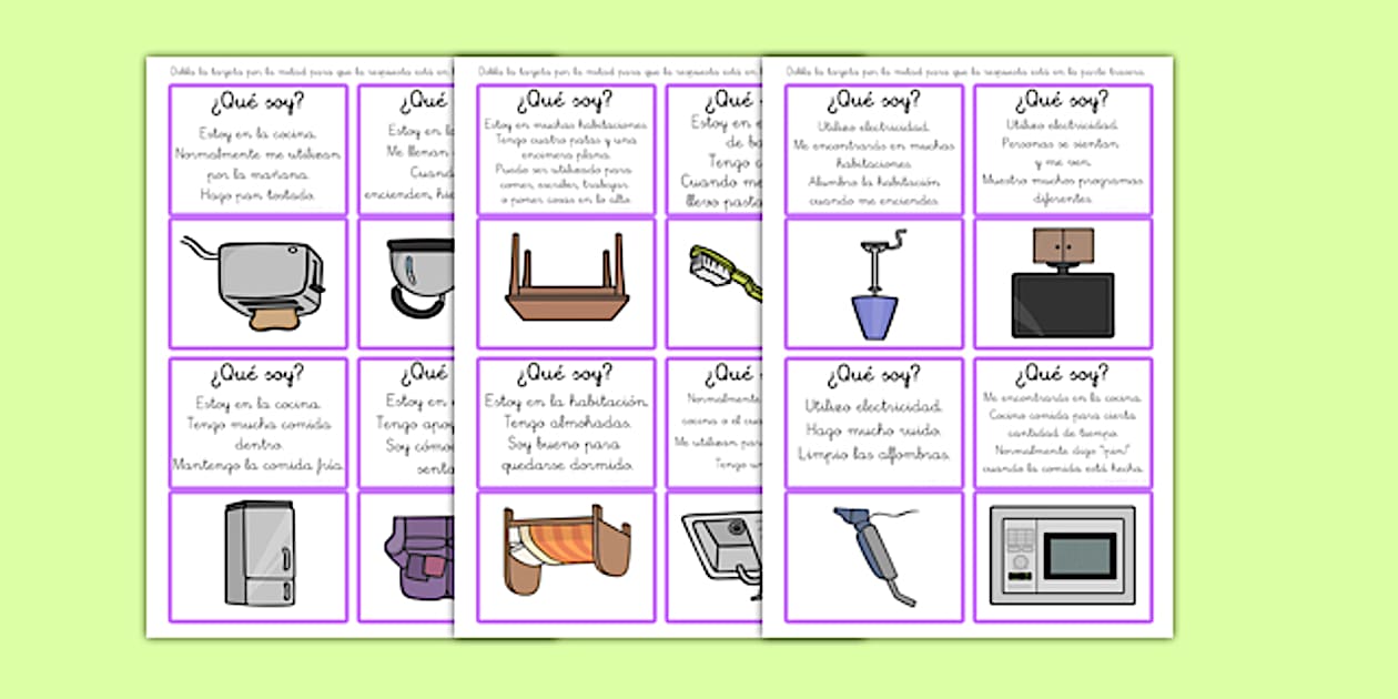 Juego de tarjetas de adivinar ¿Qué objeto doméstico soy?