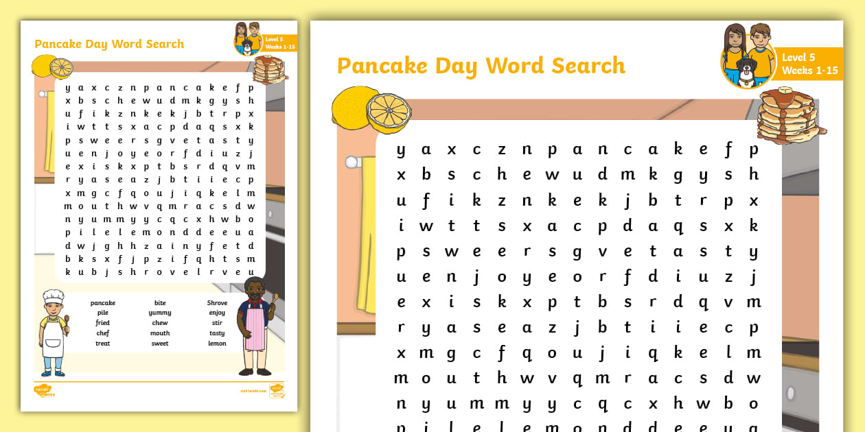 Level 5 Pancake Day Word Search (professor feito) - Twinkl