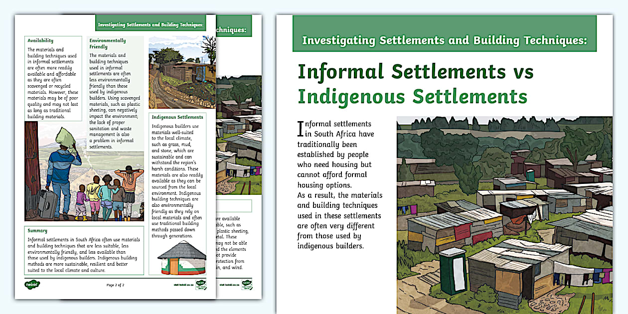 Informal Settlements vs Indigenous Settlements - Twinkl
