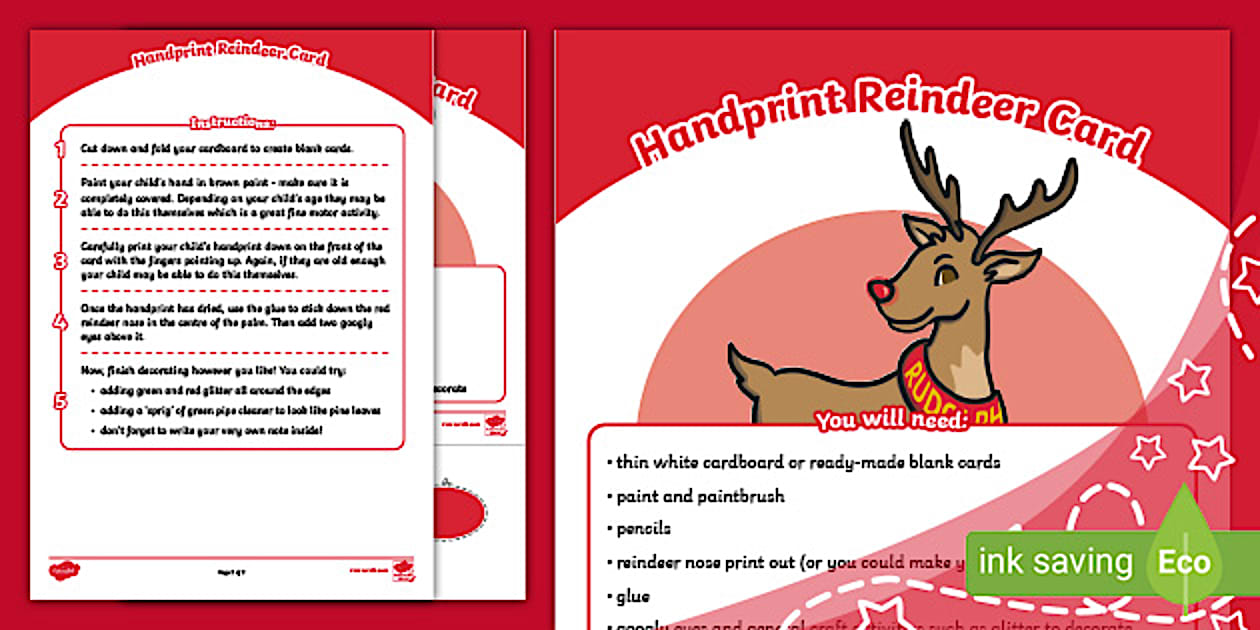 Handprint Reindeer Card Art Activity (Teacher-Made) - Twinkl