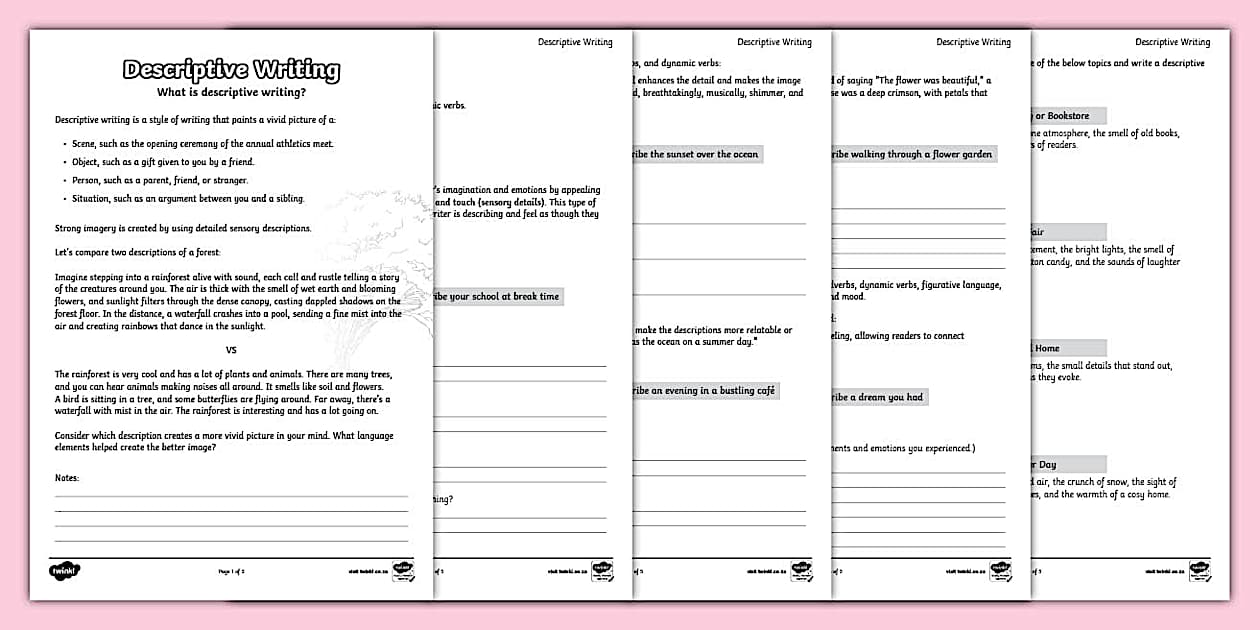 Descriptive Writing Worksheet - Twinkl
