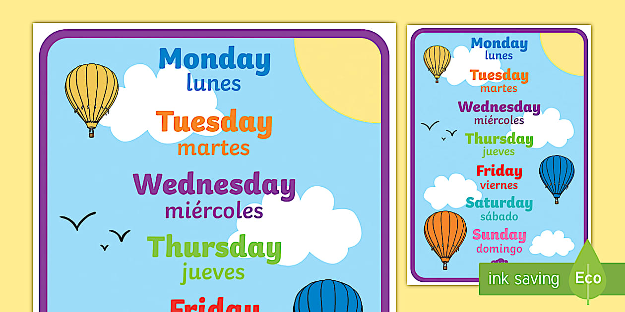 Days of the Week Display Poster English/Spanish - Twinkl