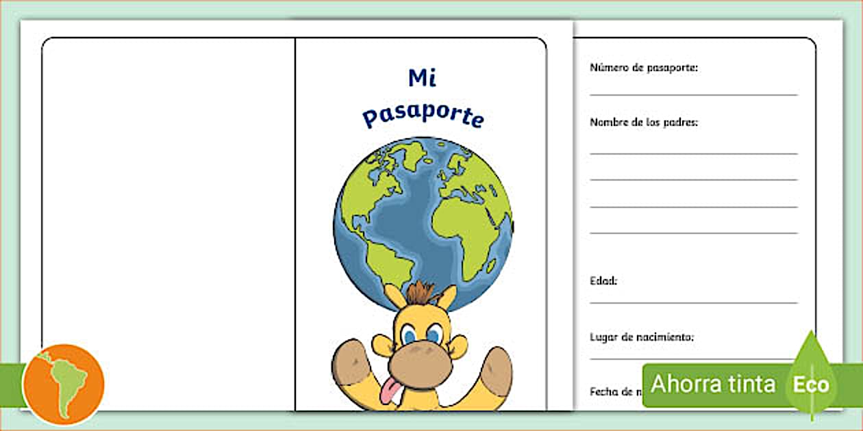 Pasaporte del niño para reconocer sus datos personales- Guía de trabajo