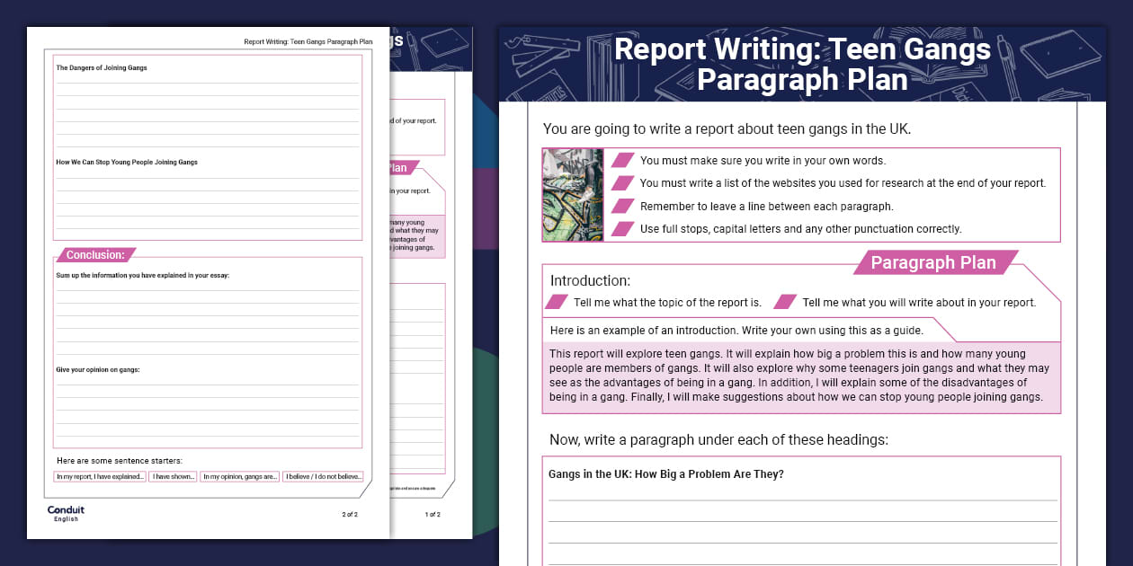 Report Writing Teen Gangs: Paragraph Plan (Teacher-Made)