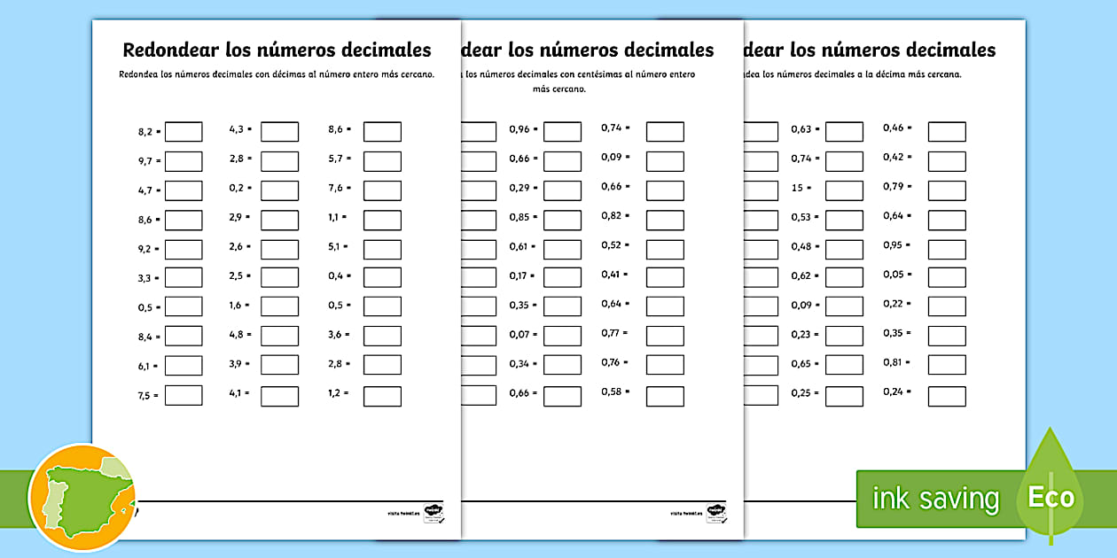 Fichas de actividad: Redondear los números decimales