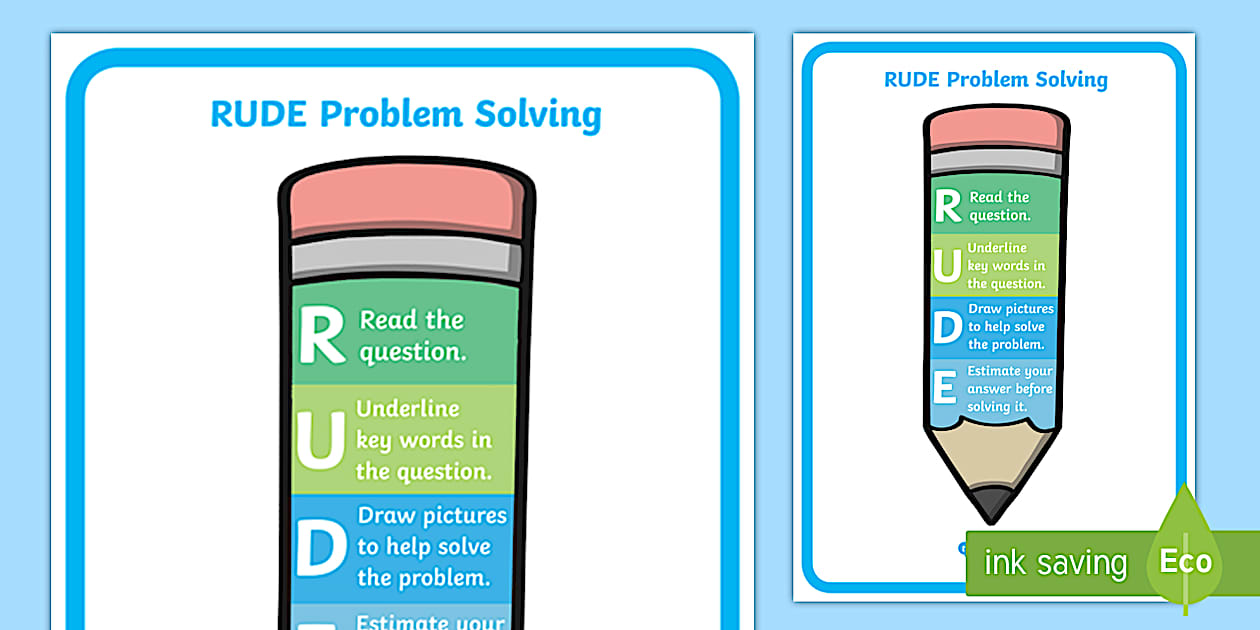 Editable RUDE Problem Solving Pencil Display Poster - Twinkl