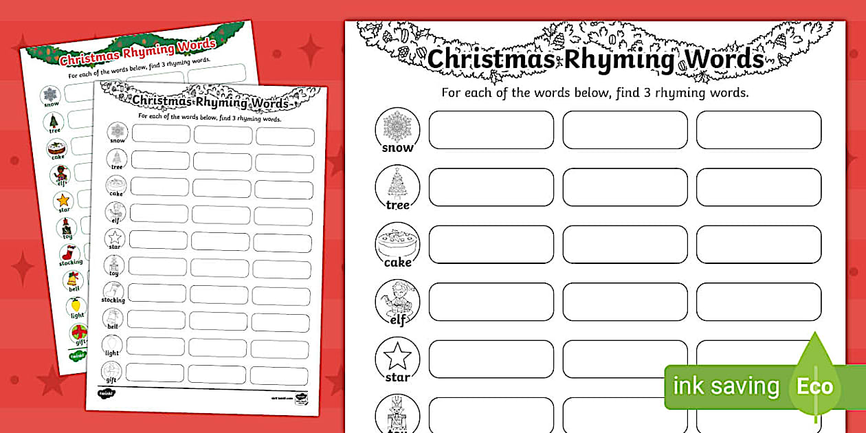 Christmas Rhyming Words Worksheet - Twinkl