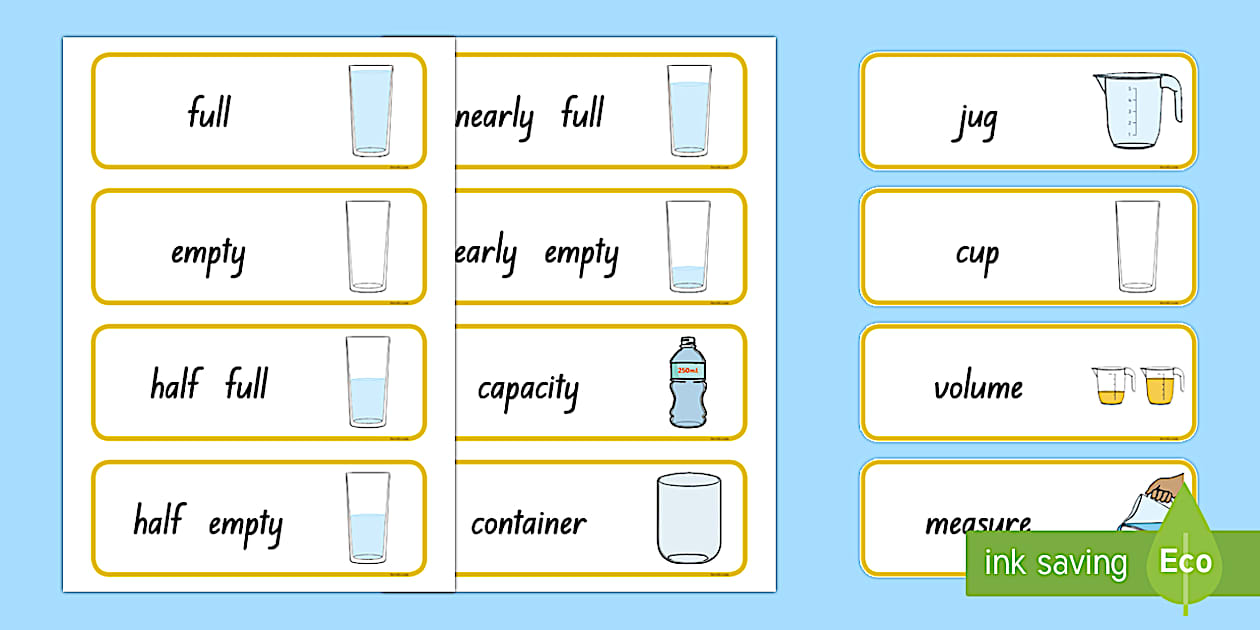 Capacity Word Cards (Teacher-Made) - Twinkl