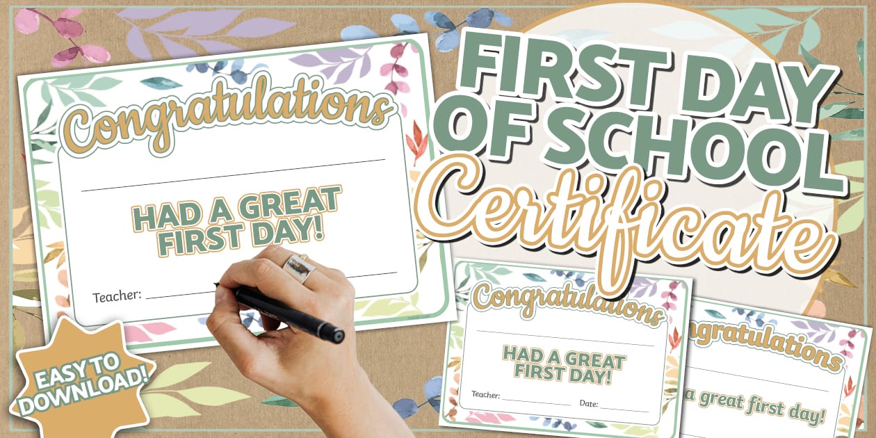 Colourful Botanical Themed First Day of School Certificate