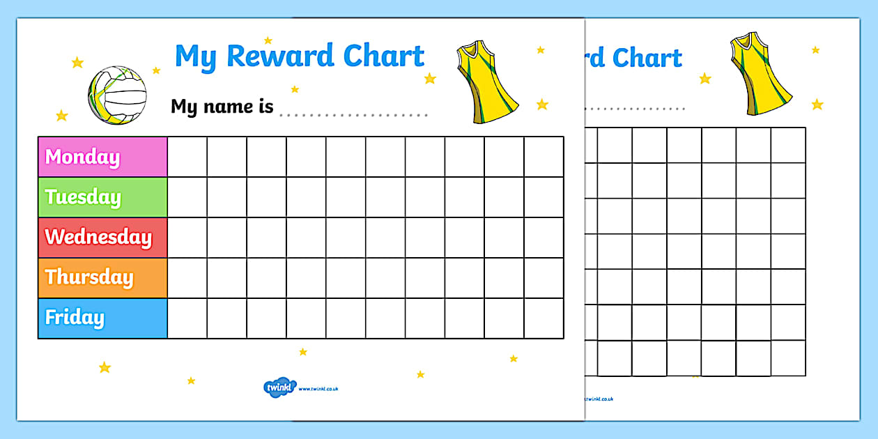 👉 Netball Themed Reward Chart - reward charts for boys, reward charts for
