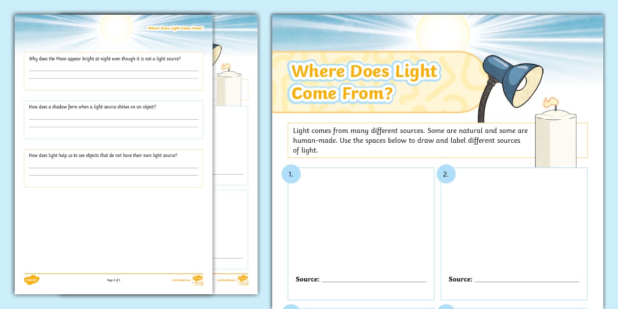 Where Does Light Come From? Worksheet (teacher made)