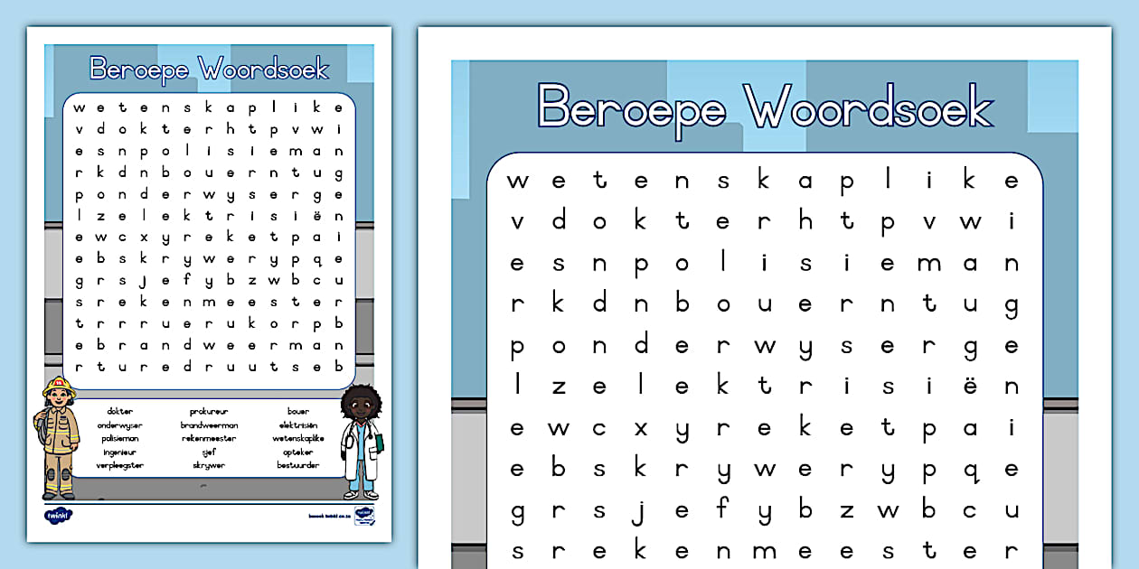 Beroepe Woordsoek (professor feito) - Twinkl
