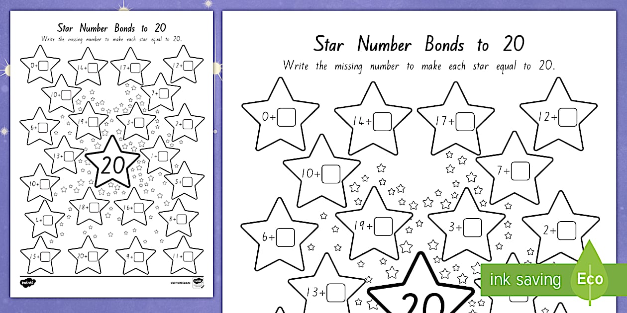 Editable Star Number Bonds to 20 Worksheet (professor feito)