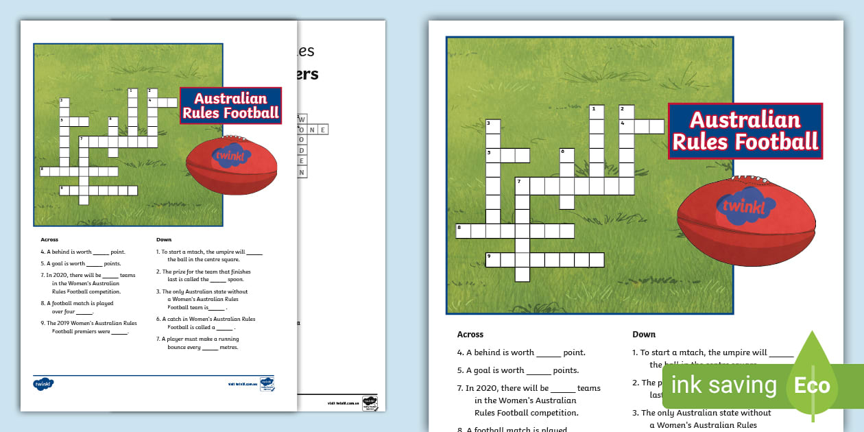 Women's Australian Rules Football Crossword (teacher made)