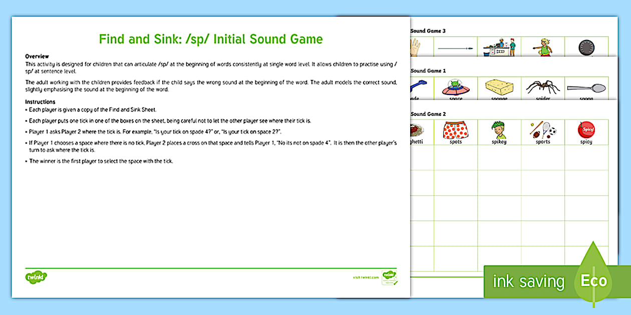 Find and Sink /sp/ Initial Sound Worksheet - Twinkl